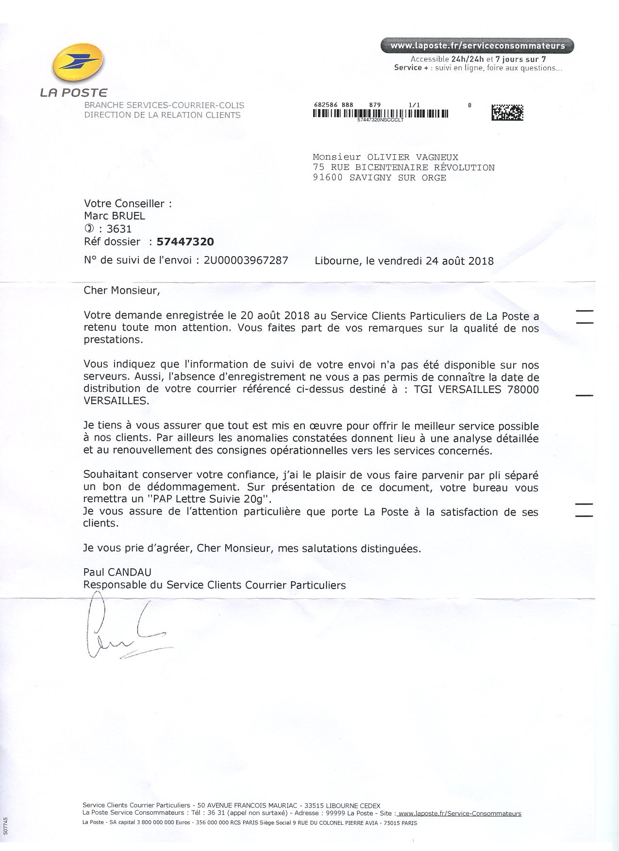 Quand La Poste me perd une lettre suivie de 100 grammes pour le bureau ...